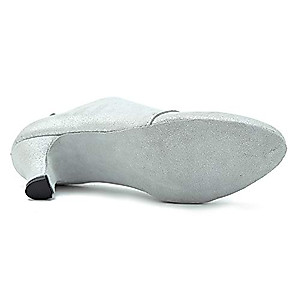 HIPPOSEUS Latin Dance Shoes for Women with Closed Toe Lace up Ballroom Latin Salsa Tango Dance Practice Shoes Low heel 2.33",Silver, 8 B(M) US
