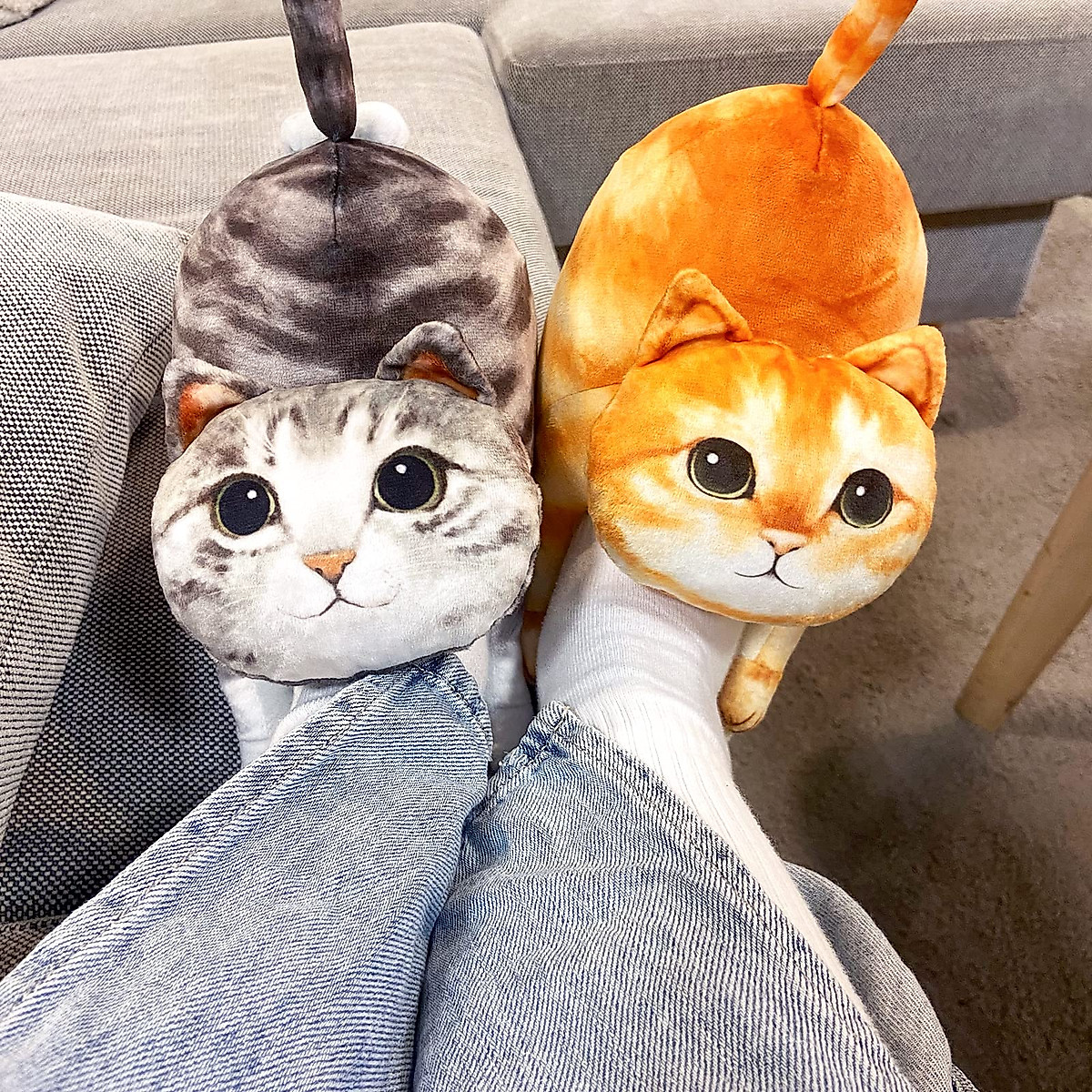 Funny Cat Slippers for Women, Kawaii Bedroom Fuzzy House Slippers,Indoor and Outdoor Animal Slippers,Cozy Non-Slip,Christmas Cat Gifts for Cat Lovers Gifts For Women/Men's/Girls (Grey Cat)