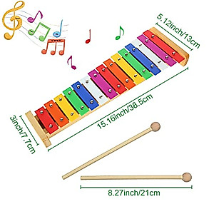LOLYSIC 15 Tone Xylophone Glockenspiel Colorful Wooden Xylophone Xilofono Instrument with 2 Mallets for Beginner