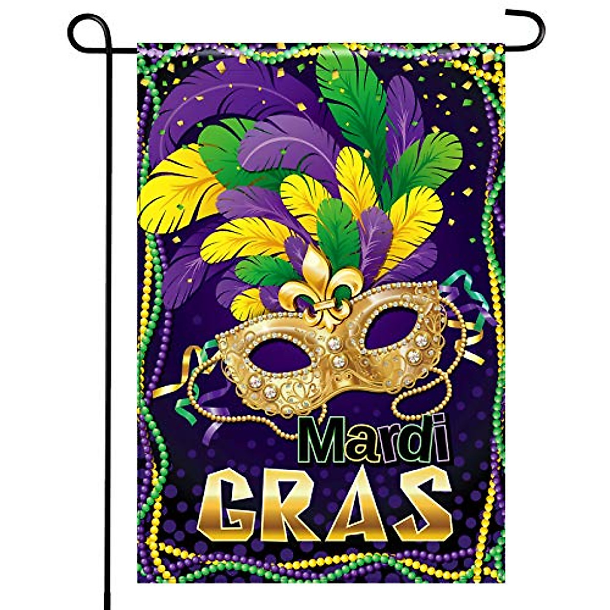 Mardi Gras Garden Flag Double Sided Masquerade Feather Bead Garden Flag Holiday Party Garden Flag Vertical Welcome Yard Decoration Flag for Wedding Carnival Party Home Decoration, 12.5 x 18 Inches