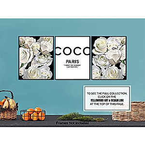Fashion Quotes Set - Chic Modern Fashion design Home Decor for Bedroom, Living room, Bathroom, Office - Glam Wall Art Decor - Luxury Gift for Woman - Elegant White Roses - Designer Art print Set