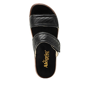 Alegria Womens Brayah Black Leather Double Strap Slide Sandal 9 M US