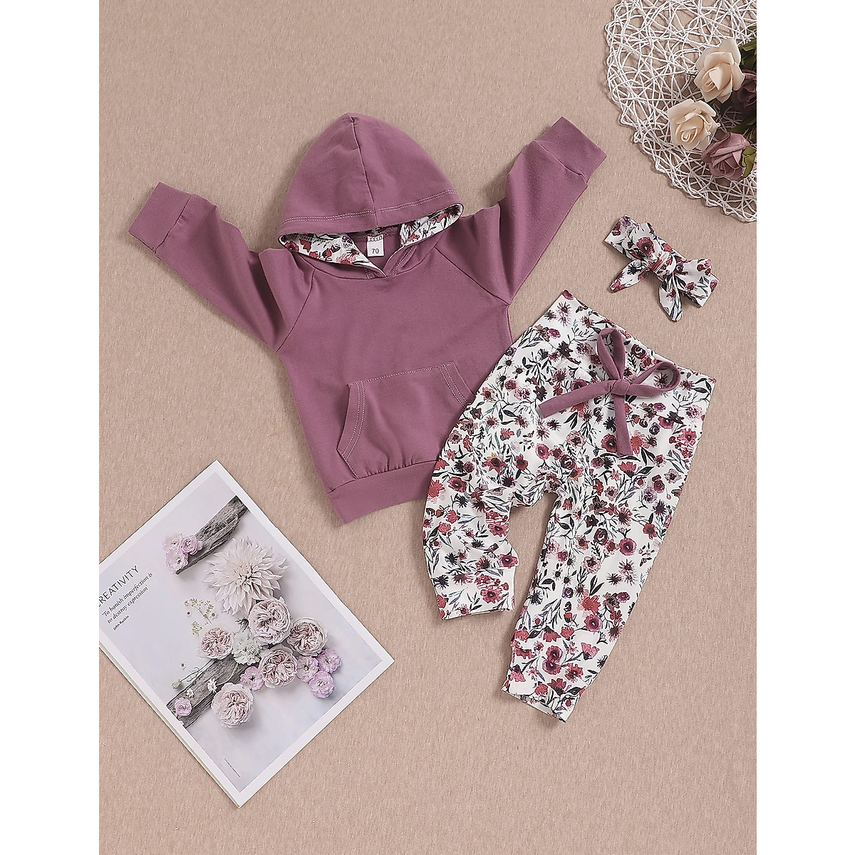 Winter Clothes for Baby Girl 12-18 Months Long Sleeve Hoodie Flower Printed Pants Winter Outfits Sets