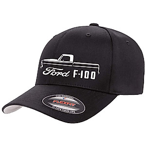 1967-1972 Ford F100 Pickup Truck Outline Design Flexfit 6277 Athletic Baseball Fitted Hat Cap Black L/XL