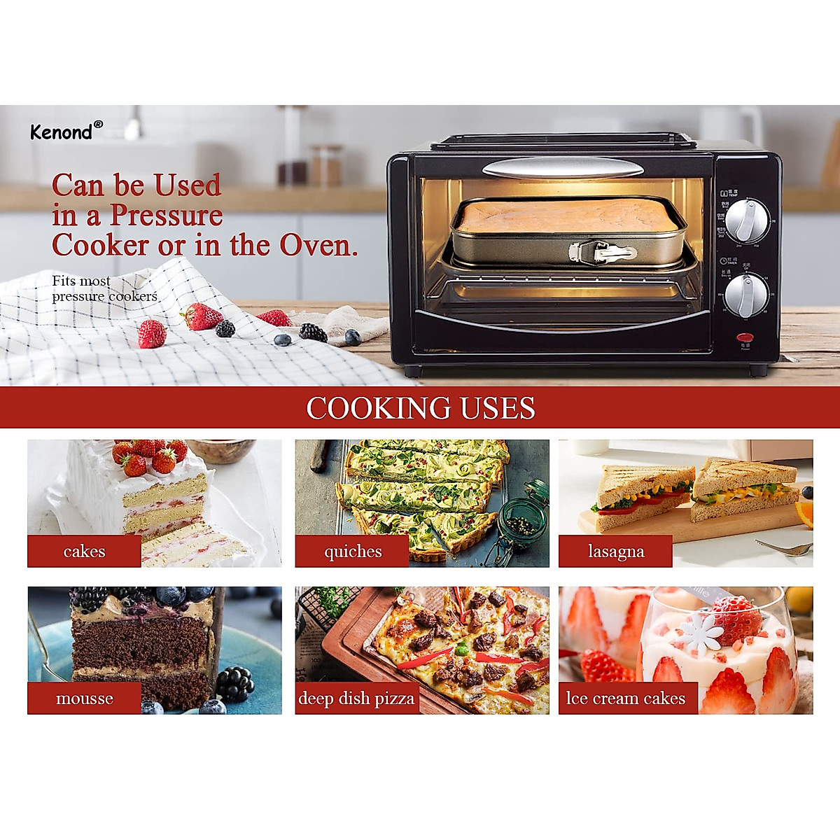 Kenond Large Springform Cake Pan, 14 x 11-Inch Rectangle Cheesecake Pan, Tiramisu Bakeware with 50Pcs Wax Paper, 3Pcs Spatula Set, Non-Stick Baking Pan Mold Leakproof