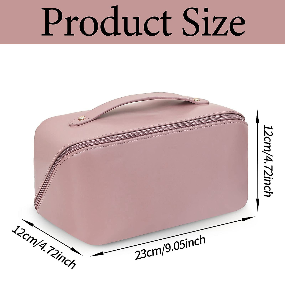 BOBOBOX Travel Cosmetic Bag Large Capacity Make Up Bag PU Leather Waterproof Portable with Handle and Divider Multifunctional Bag (Pink)