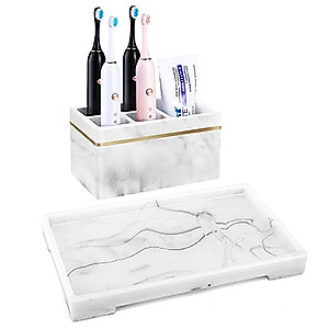 Luxspire Vanity Bathroom Tray Toilet Tank Storage Tray, 5 Slots Electric Toothbrush Holders,