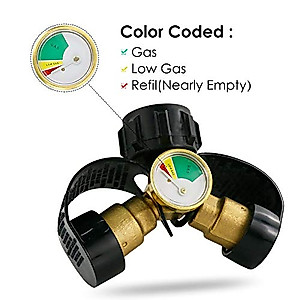 Uniflasy Propane Tank Y Splitter 2 Way with Gauge, LP Gas Tank Tee Adapter 2 Way Propane Tank Y Splitter Adapter, QCC1 Type1 Connection Kit Work with BBQ Grills Camping Stoves Gas Burners Heater