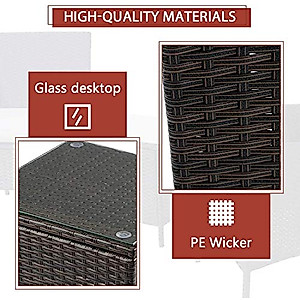 Cemeon 3-Piece Patio Bistro Set Outdoor Conversation Set, Brown Wicker Porch Chairs Set Garden Furniture with Coffee Table (Beige Cushion)