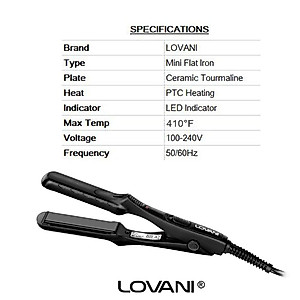 LOVANI Mini Flat Iron, Tourmaline Ceramic Small Hair Straightener, Dual Voltage Travel Hair Iron for Worldwide Use, Portable Mini Straightener with Insulated Bag