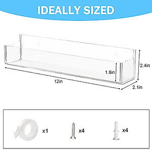 VAEHOLD Adhesive Acrylic Spice Rack with Nano Double Sided Tape Wall Mount Organizer Clear Wall Spice Rack With Shelf Ends for Kitchen Cabinet Door - 2 Pack 11 4/5‘’ Shelves