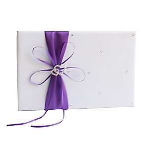 Awtlife 5pcs Sets Purple Wedding Flower Girl Basket Guest Book Pen with Ring Pillow and Garter