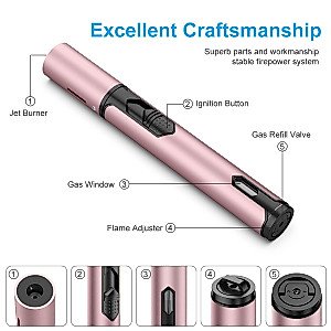 Torch Lighters, Candle Lighters 2 Pack, Butane Lighters, Multipurpose Windproof Butane Refillable Gas Torch Lighter, Jet Flame Mini Torch Lighter for Grills, Fireplaces, Camping. (Butane Not Included)