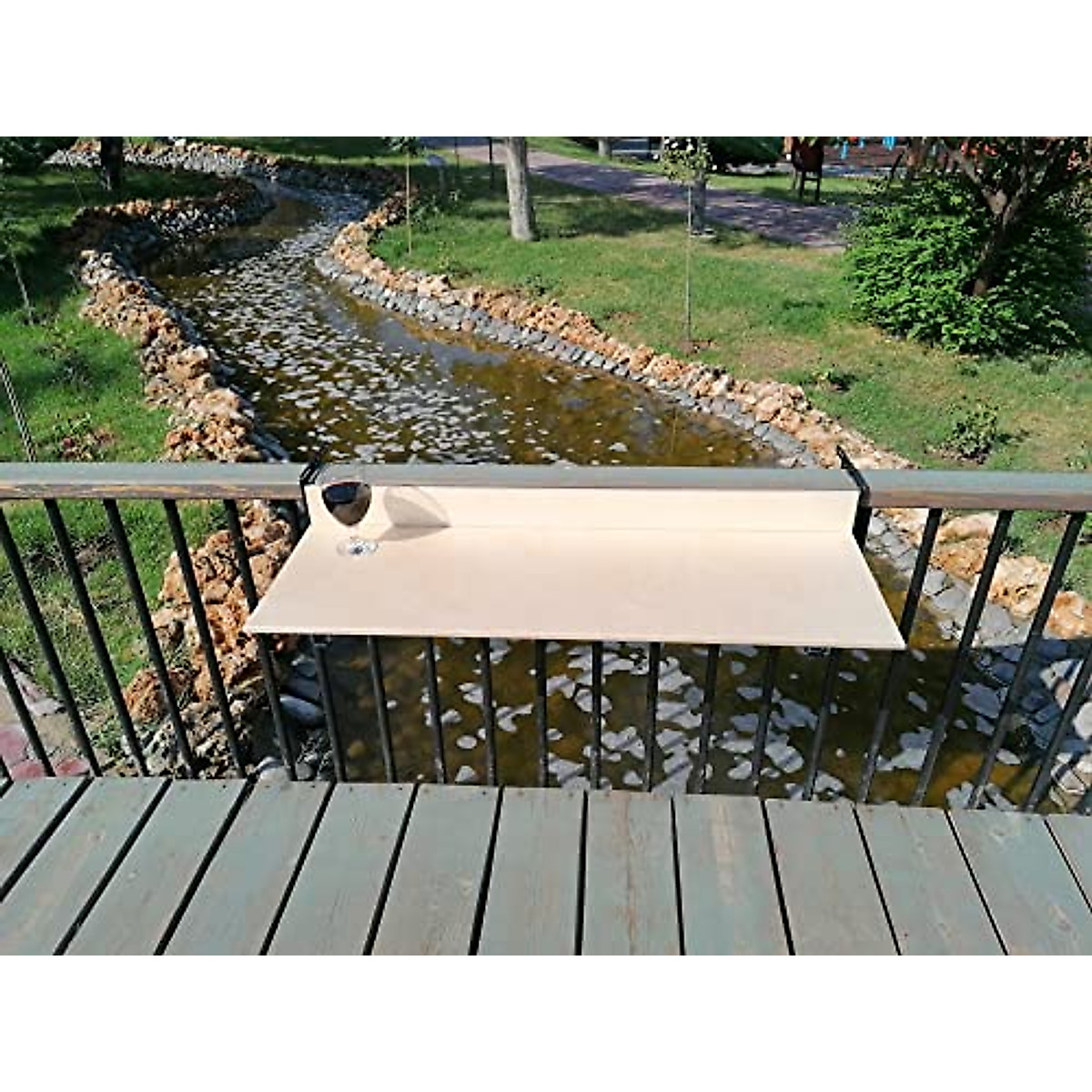 Balcony Bar Table for Railings, Balcony Folding Deck Table, Wooden Adjustable Hanging Deck Table for Patio, Apartment, Garden (Natural, 47.3" L x 11.8" W)