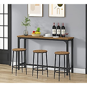 HOMYSHOPY Bar Table Set for 3, 4 Piece Console Table with 3 Stools, Counter Height Sofa Table Set with 3 Chairs for Breakfast Nook, Living Room and Apartment (Brown)