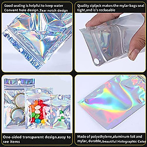 200 Pack Resealable Mylar Bags Smell Proof Pouch Aluminum Foil Packaging Plastic Ziplock Bag,Food Safe Small Mylar Storage Bags For Candy,Jewelry,Screw,2.8x3.9inch(Holographic Rainbow Color)