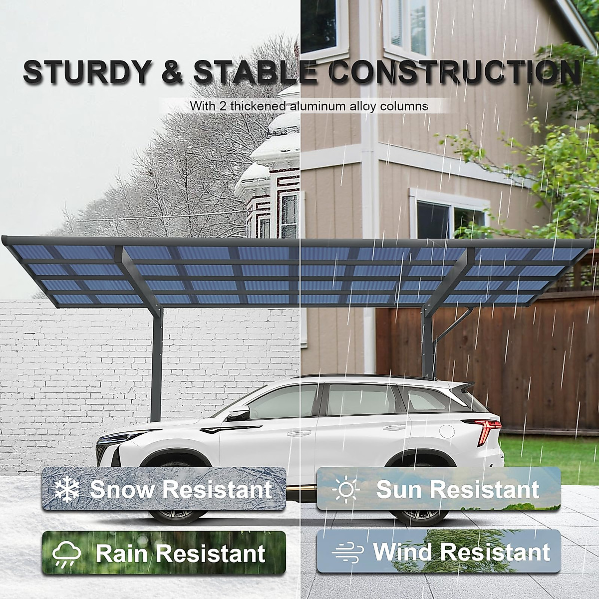 17x9x11 FT Outdoor Carport,Car Garage Shelter with Aluminum Metal Frame and Polycarbonate Panels,Heavy Duty Metal Carport Canopy,Weatherproof Single Side Garage Car Shelter Shade for,Car,Truck,Gray