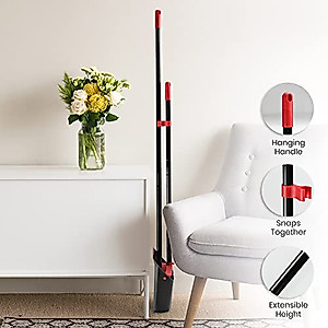 Broom and Dustpan Set with Long Handle, Extandable 52" Broom and Dust Pan Set for Home, Brooms with Standing Dustpans Combo for Sweeping Lobby Kitchen Office Indoor Floor Cleaning