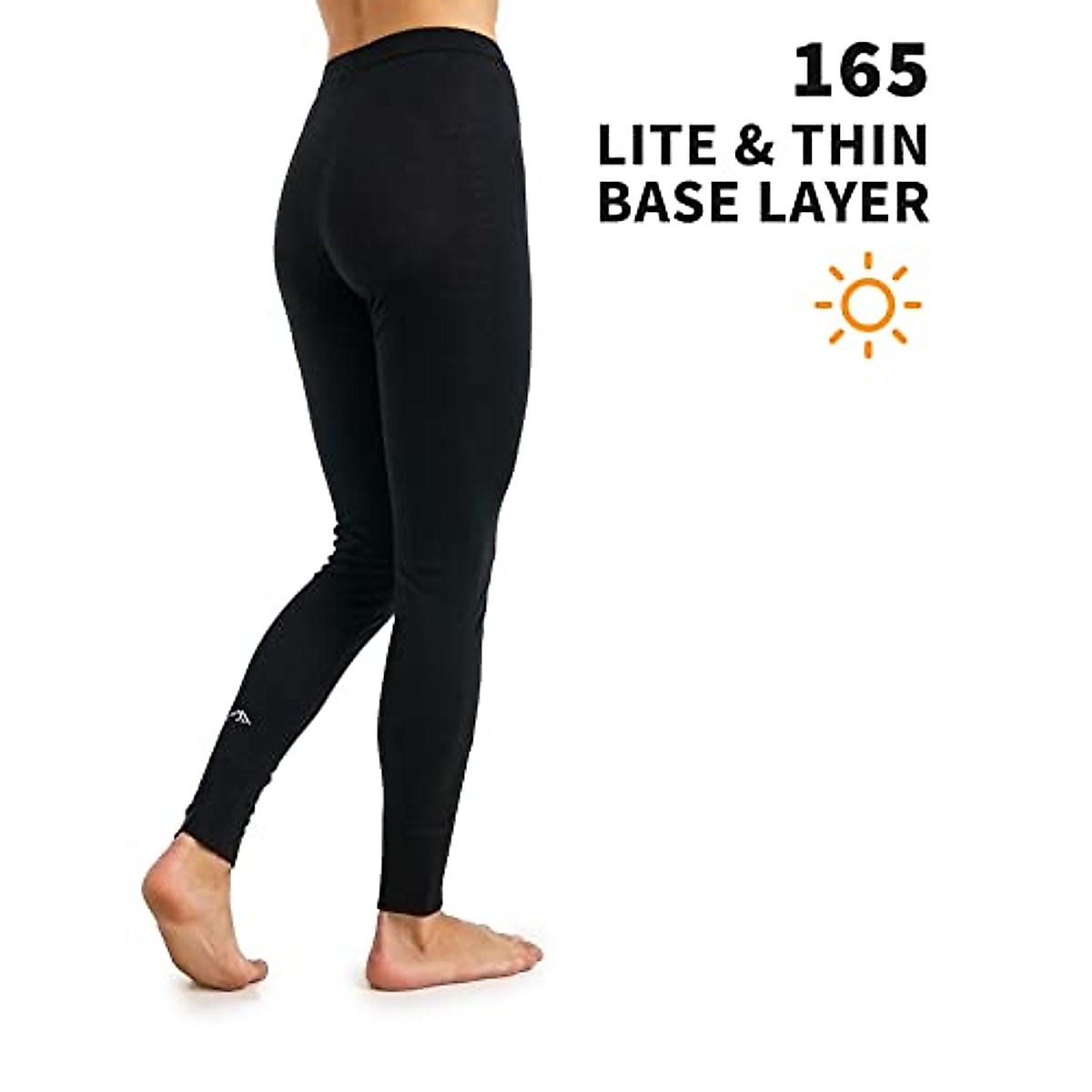 Merino Wool Base Layer Women Pants 100% Merino Wool Leggings Lightweight Thermal Underwear Bottoms + Merino Wool Socks (Large, 165 Black)