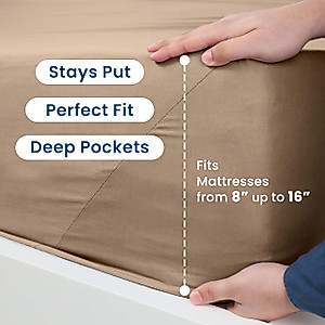 4 Piece Full Bed Sheets Set Full Bed Sheets – Light Weight, Soft Breathable Sheets Brushed Cotton Rich Blend Secure-Fit, Wrinkle Resistant, Durable, Easy Care Bed Sheets Comfy Sheets, Beige