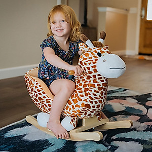 Qaba Kids Plush Ride-On Rocking Horse Toy Giraffe Style with Song for 18-36 Months, Brown