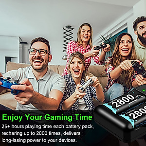 rapthor 4 x 2800mAh Rechargeable Controller Battery Pack for Xbox One/Xbox Series X/Xbox One S/Xbox One X/Xbox One Elite, high Power NI-MH Batteries Kit with Charger (4 Batteries+Charger)