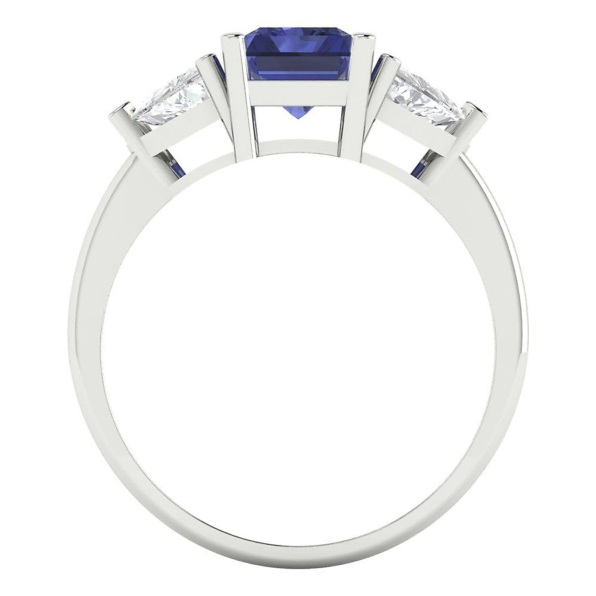Clara Pucci 2.95 Carat Emerald Cut 3 Stone Solitaire Simulated Tanzanite Proposal Designer Wedding Anniversary Bridal Ring 14k White Gold, Size 8