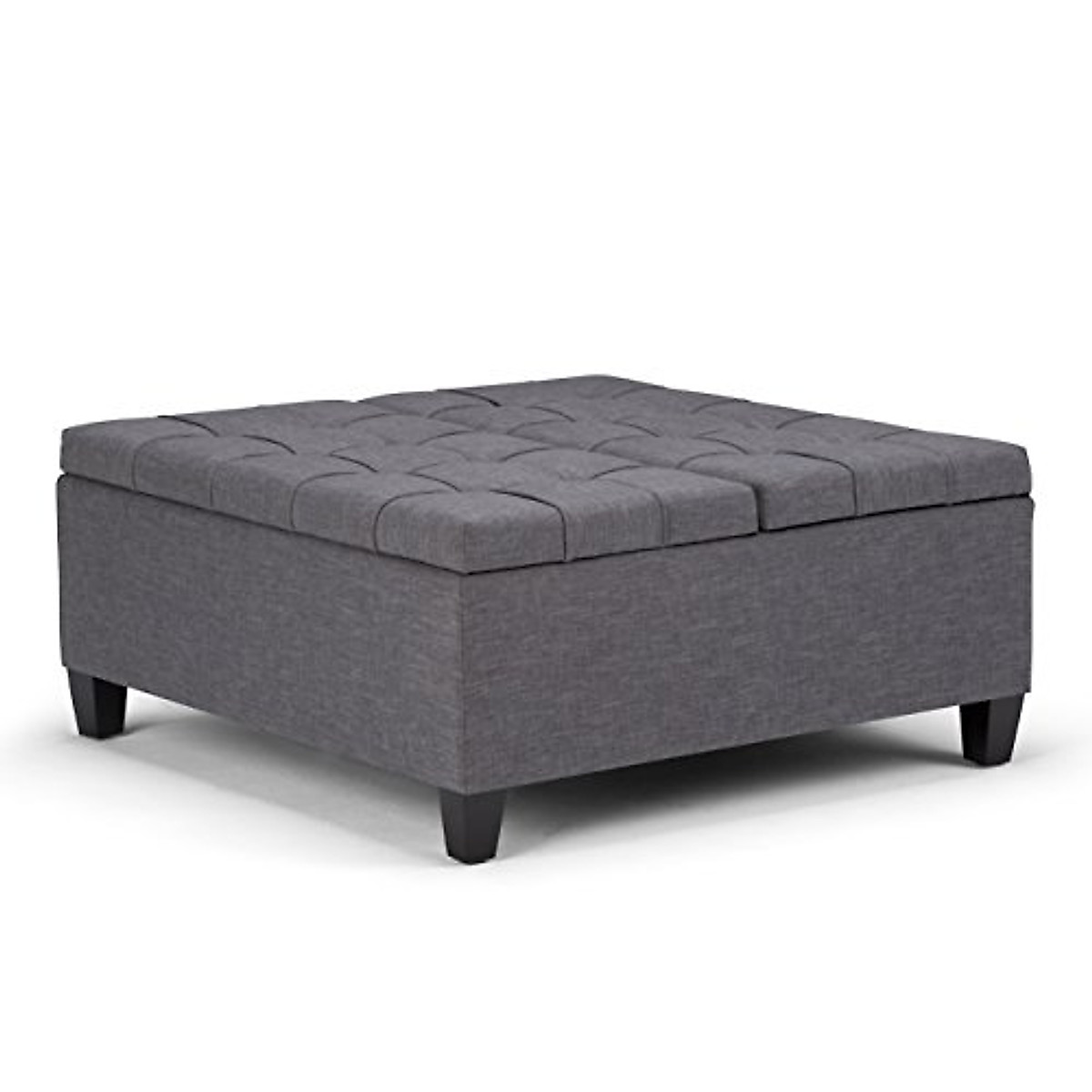 SIMPLIHOME Harrison 36 inch Wide Square Coffee Table Lift Top Storage Ottoman in Upholstered Slate Grey Tufted Linen Look Fabric for the Living Room,