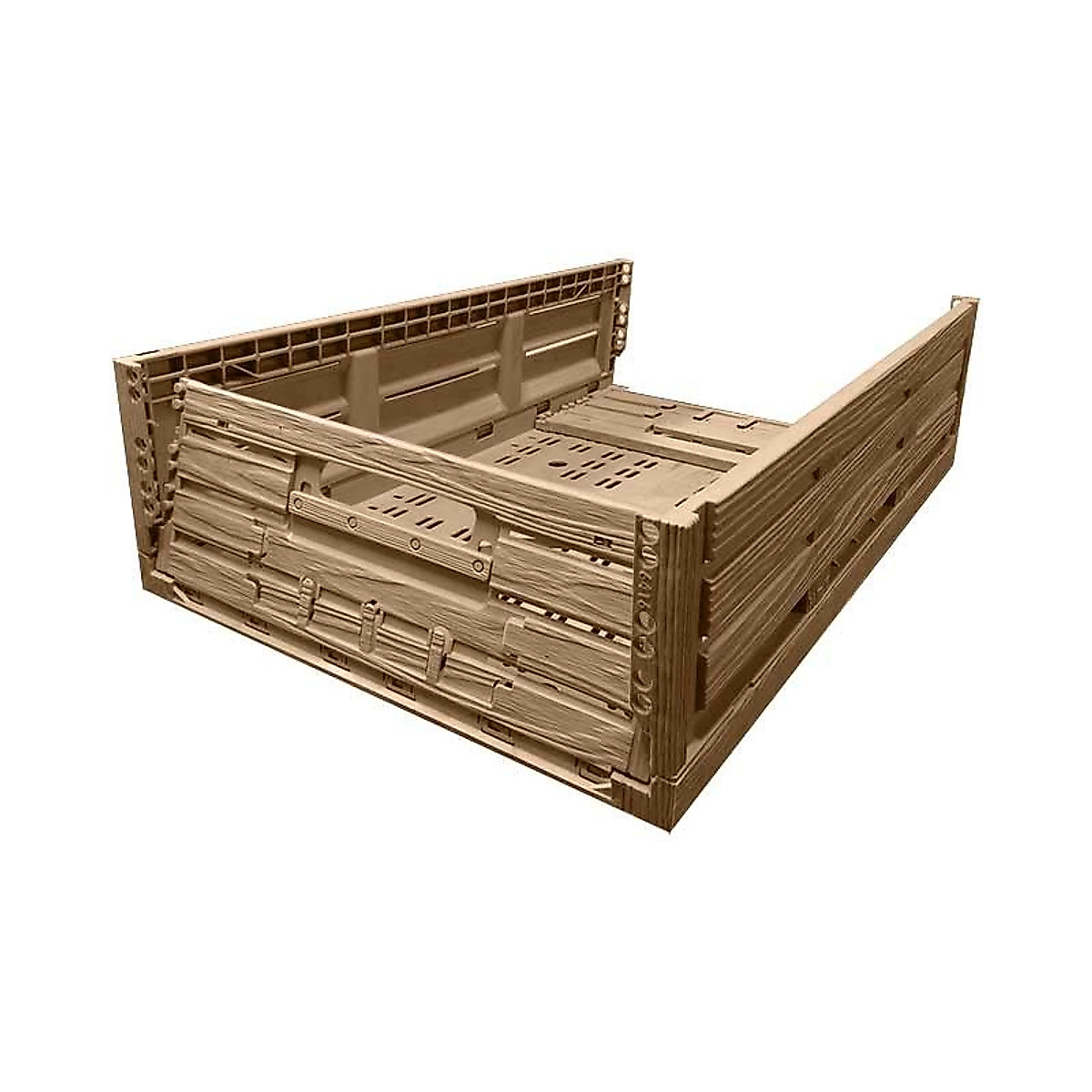 Alco Designs Collapsible Storage Bin/Container: Grated Wall Utility Basket/Tote, Durable, Long-Lasting, Wooden Designed Plastic (Small 24x16x4.1", Brown)