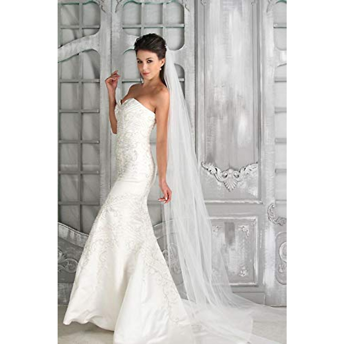 Ursumy Bride Wedding Cathedral Veil Long Drop Veils Simple Chapel Soft Tulle Bridal Veils for Bride (Ivory)