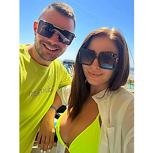 AIEYEZO Oversized Sunglasses for Women Square Fashion Big Large Frame Sun Glasses UV400 Protection (Black + Leopard)