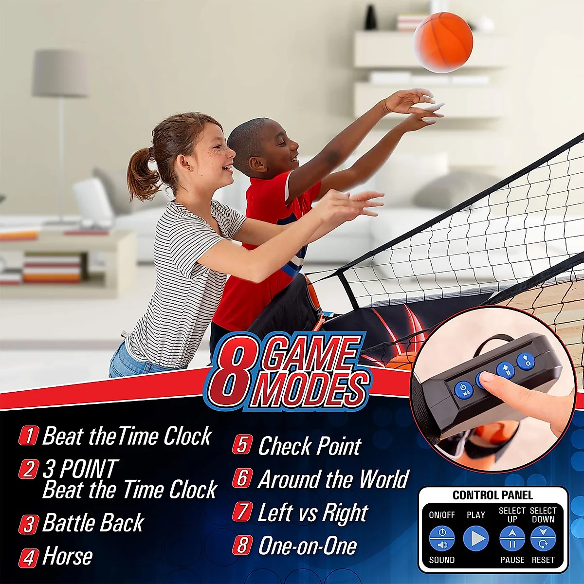 Deco Home Arcade Basketball Game with Dual Rim Backboard, Includes Electronic Tracking LED Scoreboard with 8 Game Modes for 1-4 Players, 5 Game Balls, Air Pump, Folding Assembly for Easy Storage