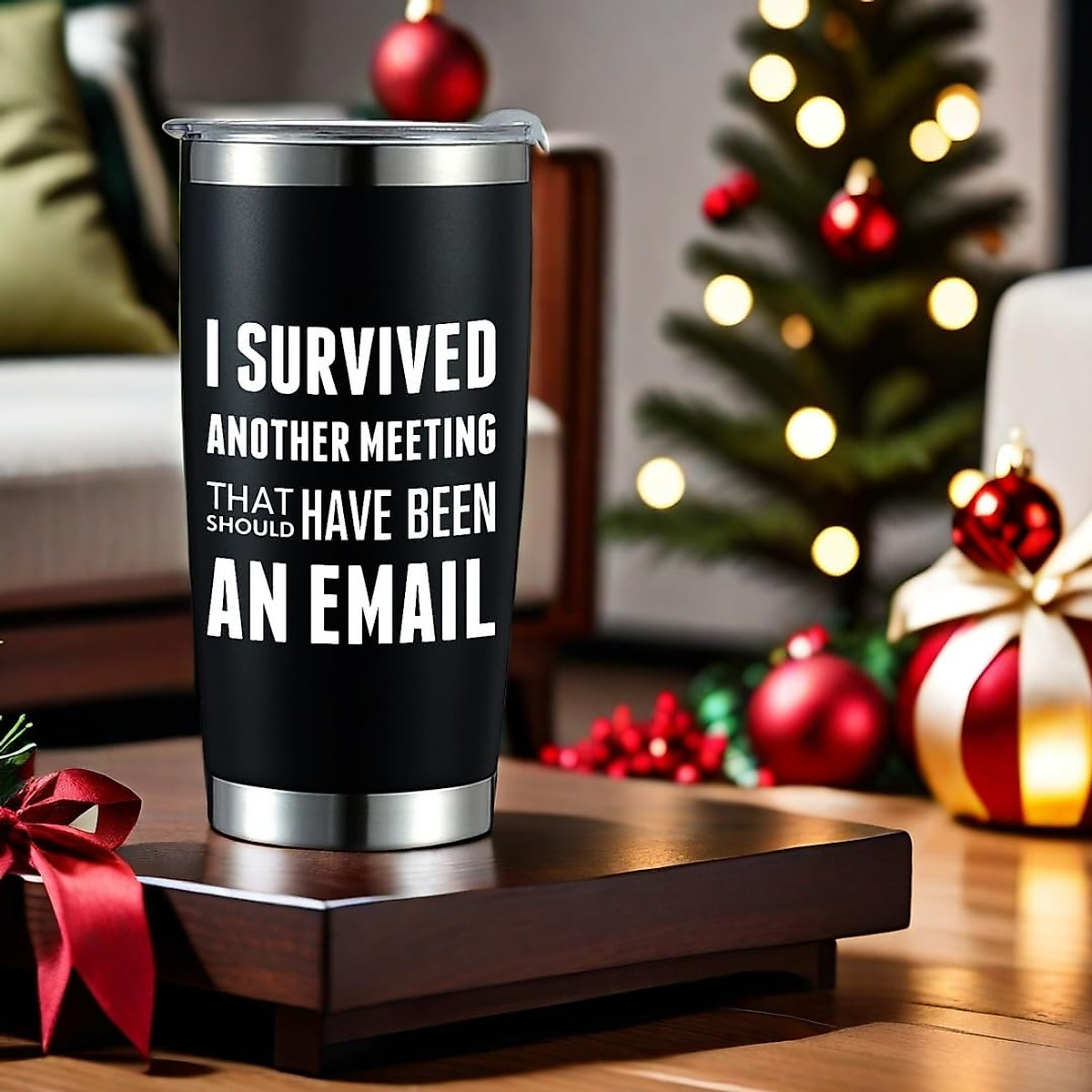 Xildew I Survived Another Meeting That Should Have been an Email Funny Gift for Coworker Boss Friend Office Humor New Job Present Christmas Gift for Her Him Stainless Steel Tumbler 20 oz Black