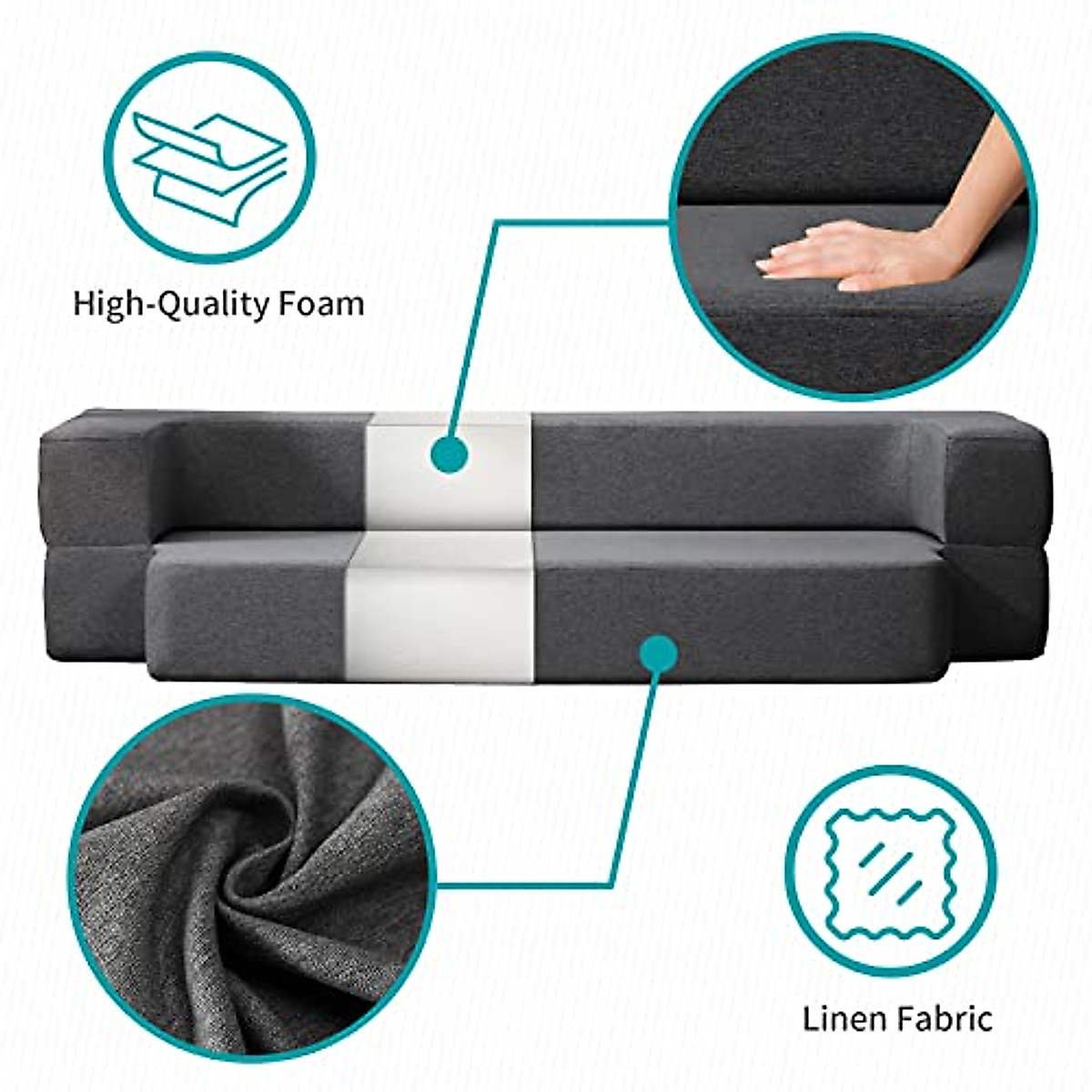 BALUS 8.6 Inch Folding Sofa Bed Couch,Twin Size Floor Sofa Bed Foldable, Memory Foam Futon Couch,Fold Out Sofa Bed Convertible Sleeper Sofa Bed for Living Room/Bedroom/Guest Room/Office