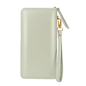 Nawoshow Women Leather Wallet RFID Blocking Zipper Pocket Wallet Card Case Purse with ID Window (Green(Flower))