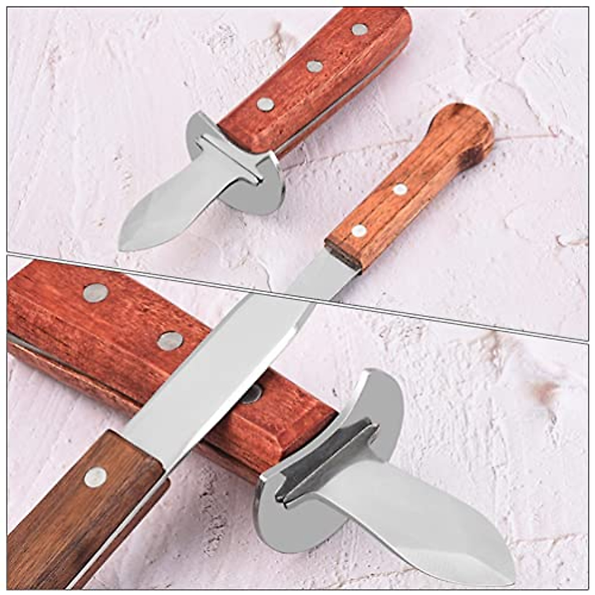 Angoily Hand Oyster Shucker 3Pcs Stainless Steel Oyster Knives with Wood Handle Shucker Oyster Shucking Tool Clam Shellfish Seafood Opener Practical Kitchen Oyster Knife Shucker
