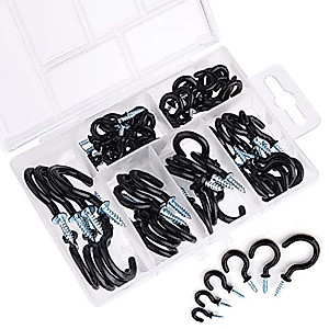ASTARON 70 Pcs Mutli-Size Vinyl Coated Cup Hooks Metal Screw-in Hooks for Hanging Coffee Cup Plants , Black