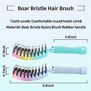 2 Pack Detangling Brush Getting Knots Out without Pain Adds Shine and Makes Hair Smooth,Detangler Boar Bristle Hair Brush for Adult & Kids Wet or Dry Hair(Green&Blue)