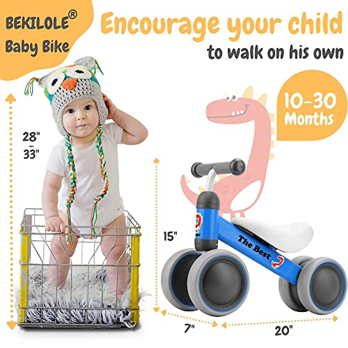 BEKILOLE Balance Bike for 1 Year Old Girl Gifts Pre-School First Bike and 1st Birthday Gifts - Train Your Baby from Standing to Running | Toys for 1 Year Old (Blue)