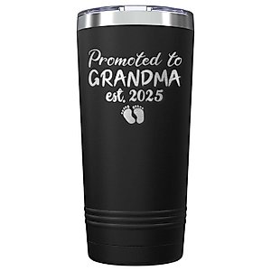 shop4ever Promoted to Grandma Est. 2025 Tumbler Insulated Tumbler 20 oz. with Lid, Stainless Steel Cups Travel Coffee Mug New Grammy Baby Announcement Gift (Black)