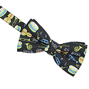 OCIA Boys Dinosaur Sharks Pattern Pre-Tied Bowtie Kids Adjustable Bow Tie Yellow Black Musical Instrument