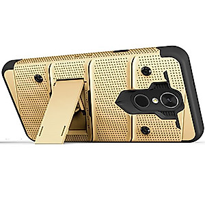 Zizo Bolt Series Compatible with LG Stylo 4 Case Military Grade Drop Tested with Tempered Glass Screen Protector, Holster, Kickstand Gold Black