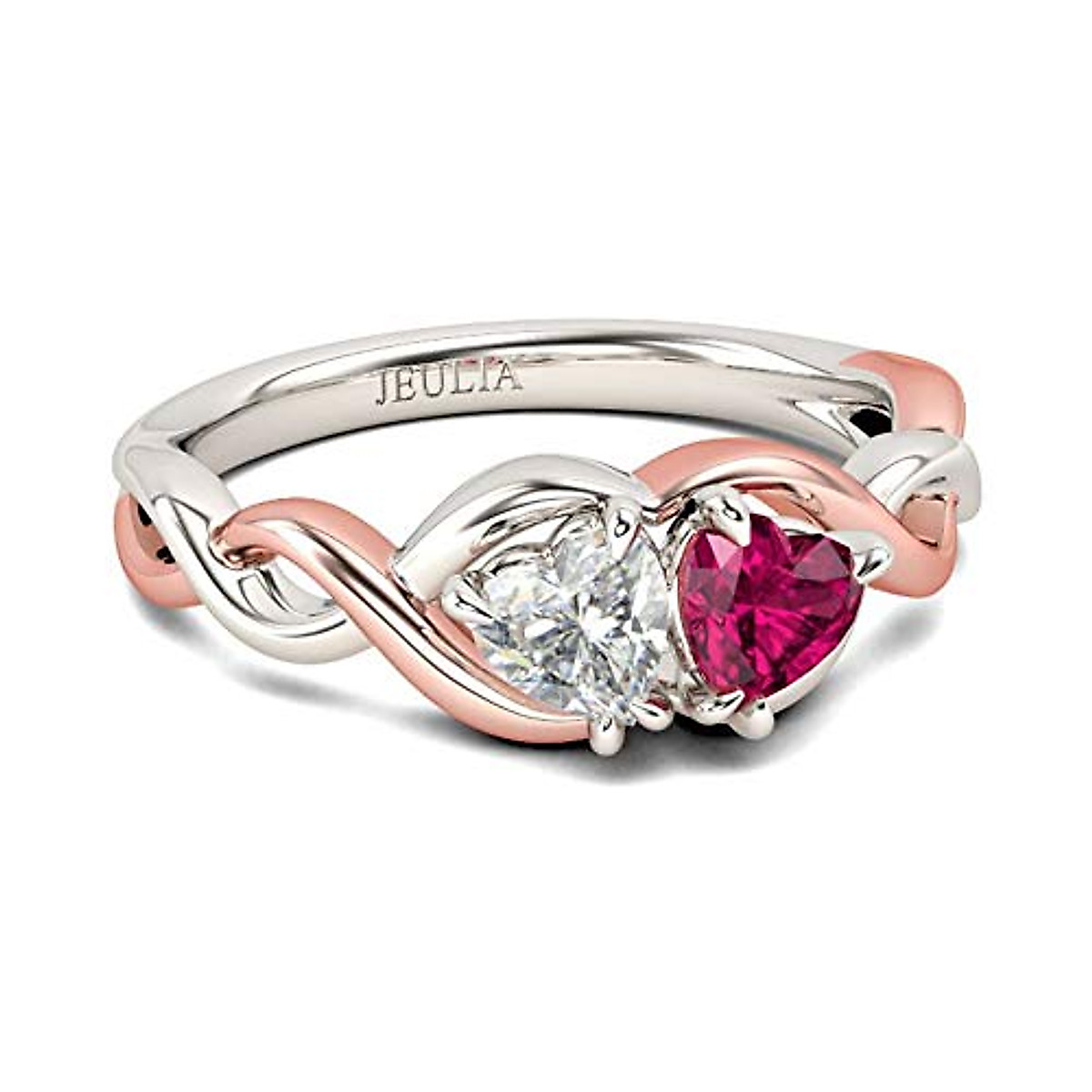 Jeulia 1.5 Carat Twisted Rings for Women 925 Sterling Silver Wedding Rings with Ruby Stone 14K Rose Gold Plated Cubic Zirconia Engagement Rings Anniversary Promise Romantic Jewelry GIft (9)