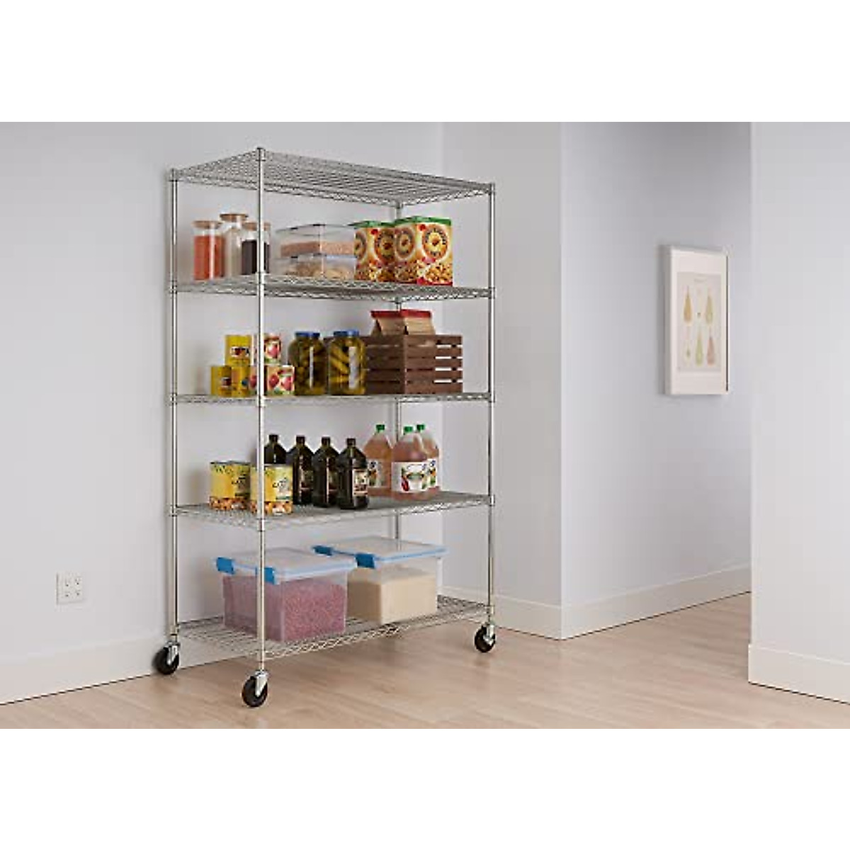 TRINITY 5-Tier NSF EcoStorage Shelving Rack with Wheels, 48 by 24 by 72-Inch, Chrome