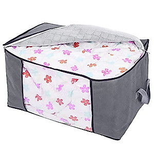 Uzifa Storage Bags Clothes Clothing Blanket Comforter Storage bags, Foldable Closet Organizer for Clothes Blankets Closets Bedding Pillow Bedrooms and More, Storage Containers for Bedding, 3-Layer Fabric Clear Window With Reinforced Handle and Dual Zipper