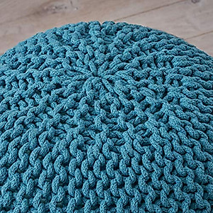 GDFStudio Poona Handcrafted Modern Cotton Pouf, Aqua