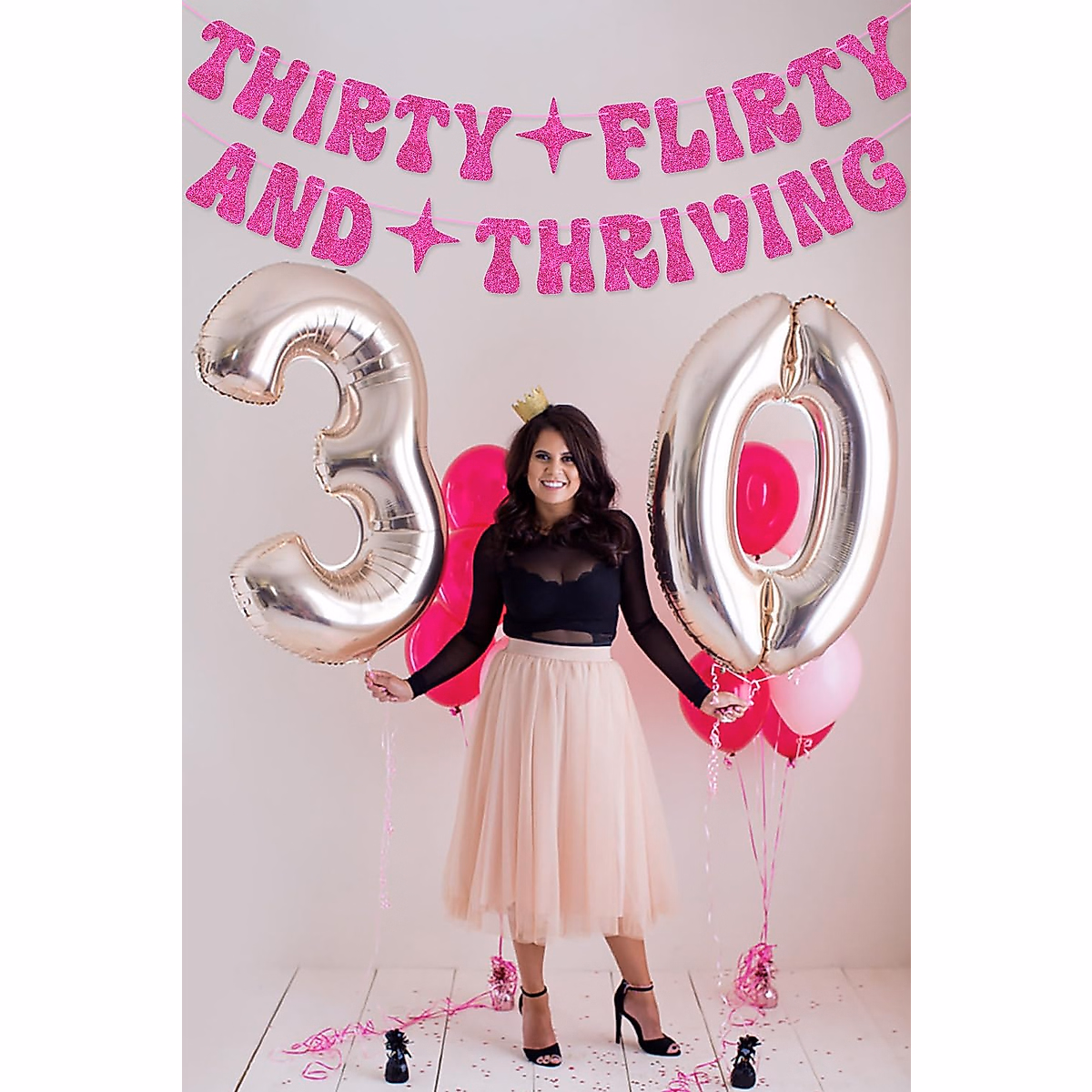 Hot Pink Thirty Flirty And Thriving Banner Talk Thirty to Me Banner for Women's 30th Birthday Party Decorations