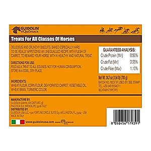 GUIDOLIN EQUISNACK Horse Natural Treats with Superfoods and Real Fruit Pieces, No Sugar Added, Handmade in Italy - 1,54 LB (Carrot)