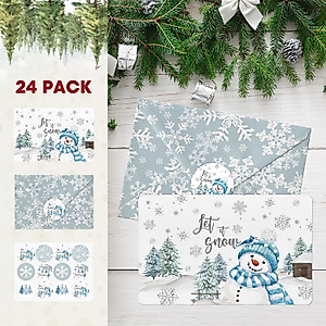 Artoid Mode 24 Pack Let It Snow Thank You Cards Snowflake Snowman Xmas Tree Greeting Cards Gift With Envelope Sticker Blank Note Cards for Birthday Wedding Baby Shower Bridal Shower, 4 x 6 Inch