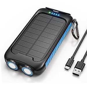 Nuynix Solar Charger Power Bank, 38800mAh Portable Phone Charger with 1 Type C & 2 USB Ports Built-in Dual LED Flashlight, 15W Fast Charging Waterproof Solar Panel Charger for iPhone, iPad, Samsung
